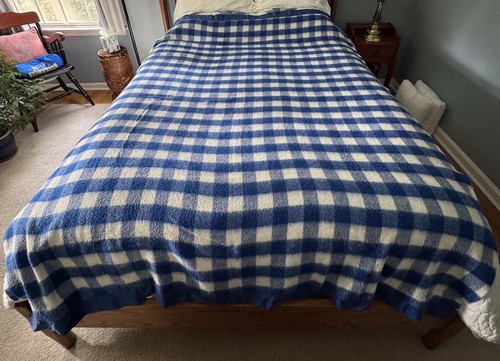 VTG Wool Blanket Blue & White Buffalo Check 87 X 67 In. | eBay