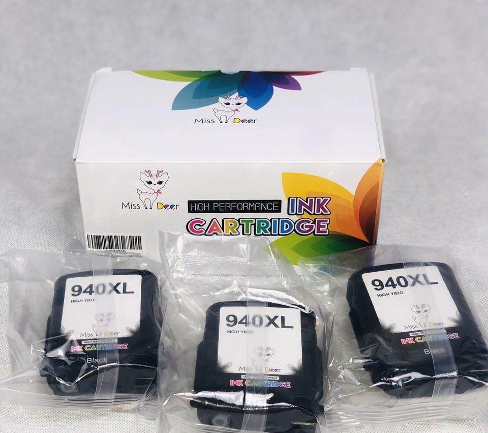 Lot of 3 Miss Deer HP 940XL Black High Performance Compatible Ink ...