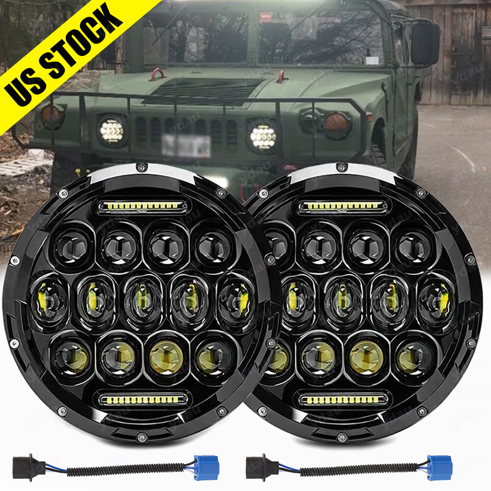 7'' inch LED Headlights Plug & Play Headlamp For Humvee M998 M923 M35a2 ...