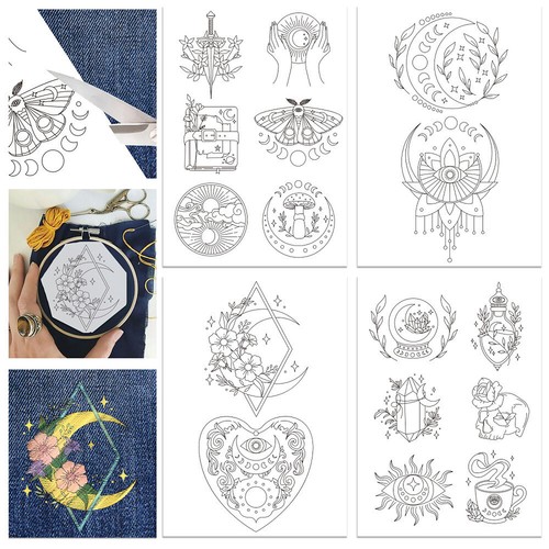 1set 4Sheets 11.6x8.2 Inch Stick and Stitch Embroidery Patterns Non ...