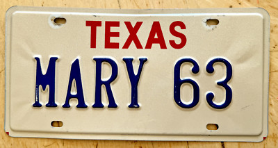 TXS VANITY AUTO LICENSE PLATE " MARY 63 " 1963 MARY'S MARYLAND MARIA | eBay