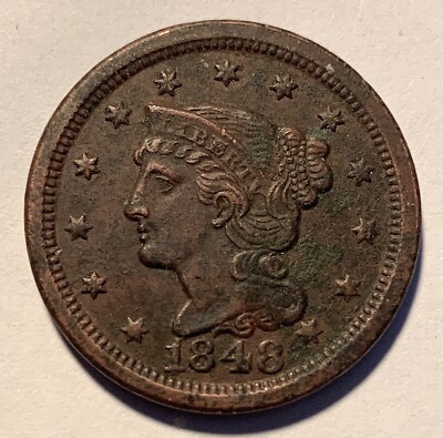 1848 LARGE Braided Hair CENT VF-EF Details BUT Dark Fields S&H $4 USA ...