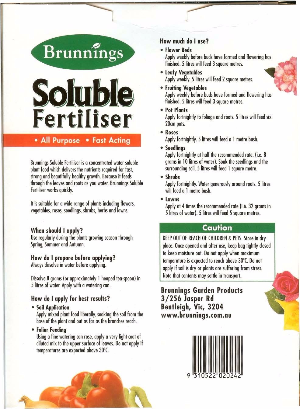 Soluble Fertiliser 1kg Brunnings Plant Fertilizer Indoor Outdoor Flower ...