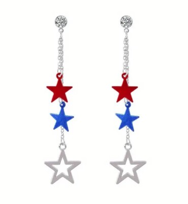 Patriotic Dangling Dazzling Stars ~ Rhinestone Post Style Earrings ~ 3 ...