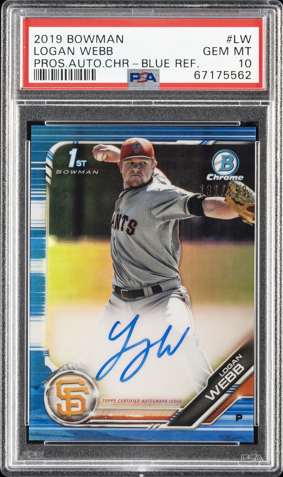 2019 BOWMAN PROSPECT AUTOGRAPHS CHROME #LW LOGAN WEBB ROOKIE 131/150 ...