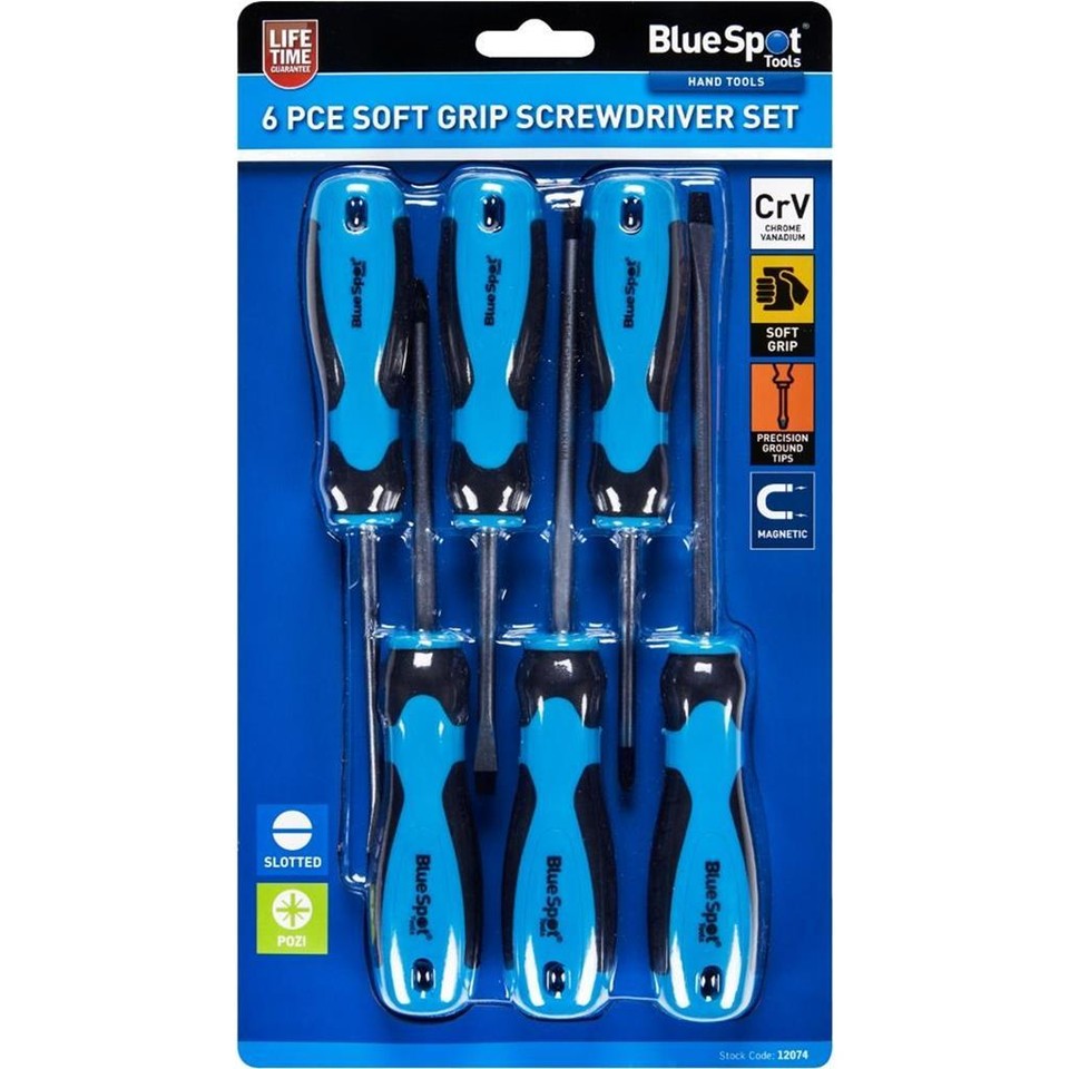 Bluespot 6pc Ergonomic Soft Grip Magnetic Precision Pozi Slotted Screwdriver Set | eBay UK