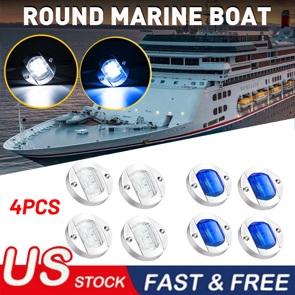 4X Round Marine Boat LED Courtesy Lights Cabin Deck Stern Navigatioin ...