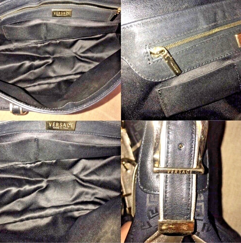 VERSACE GREEK KEY MONOGRAM BAG WITH THREE GOLD BUCKLE SHOULDER BLACK ...