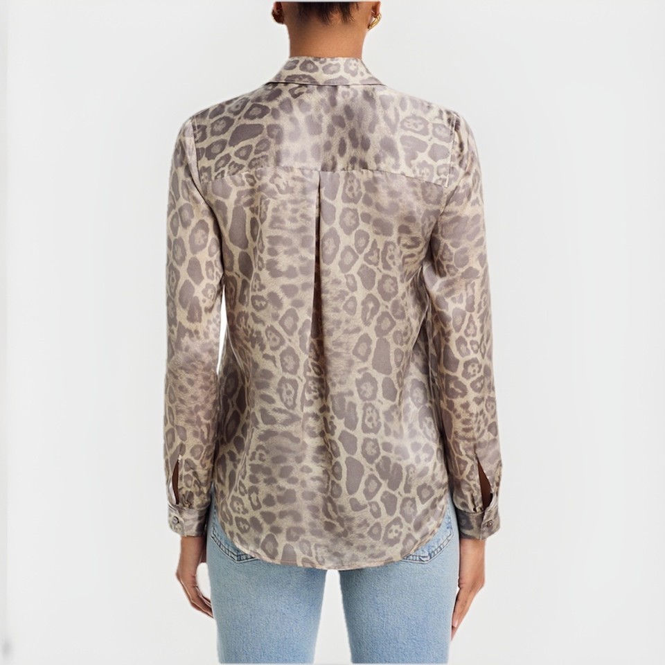 L’Agence Tyler Silk Split Neck Tonal Gray Leopard Print Lg Blouse Quiet ...