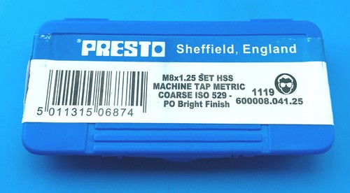 Presto UK HSS Tap Set Machine Hand Metric M12 x 1.75 Taper Second Plug ...