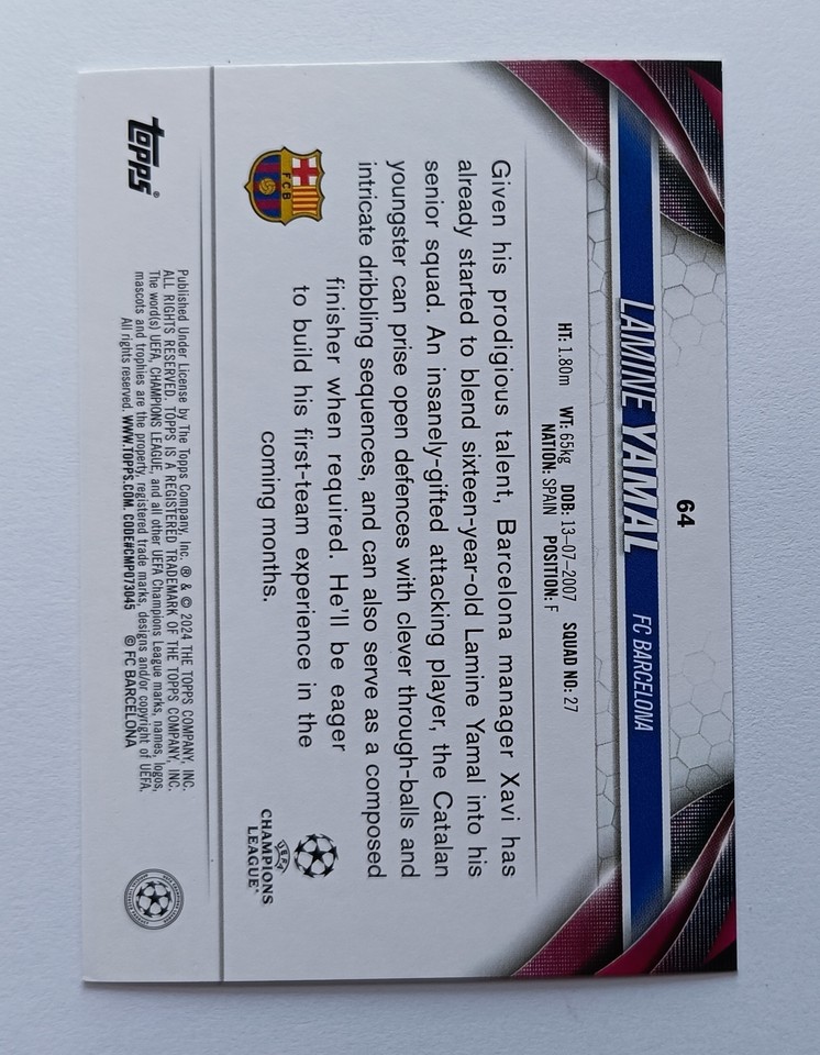 2023-24 Topps Jade Edition UEFA Club Competitions LAMINE YAMALRC Base ...