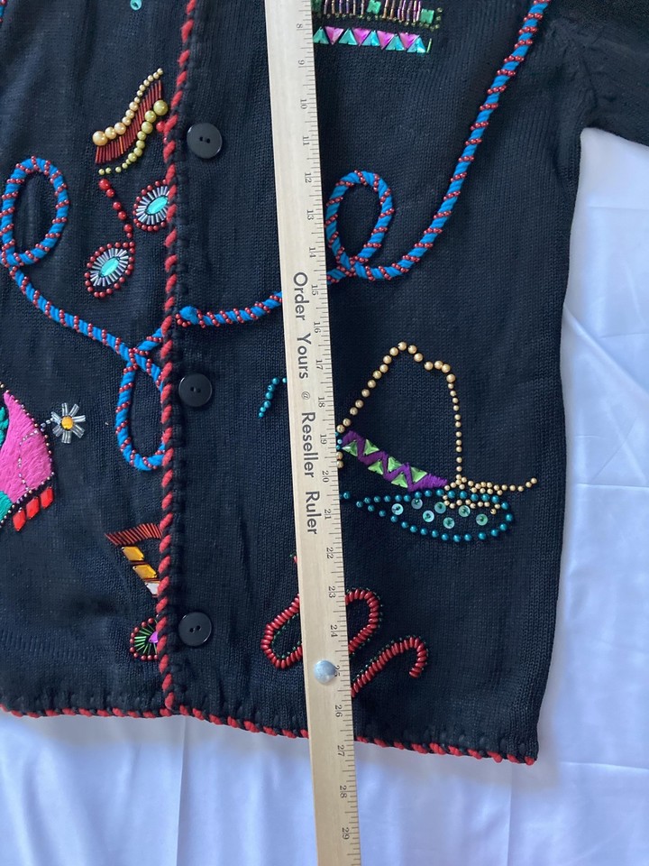 Vintage Michael Simon Cardigan Sweater Womens 1 Black Western Beaded ...