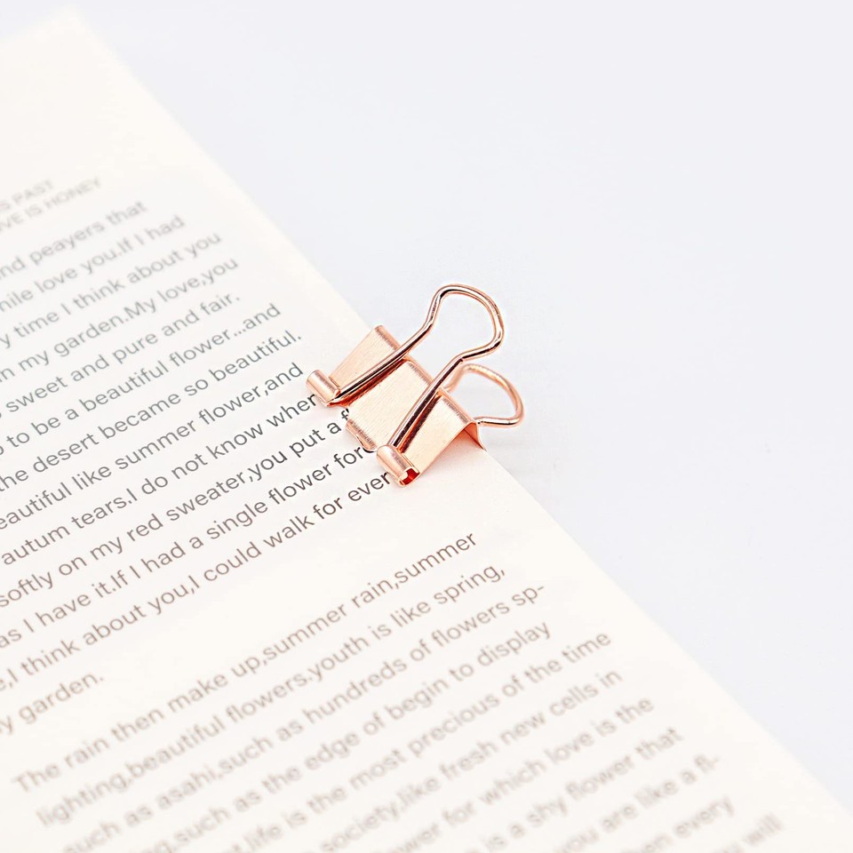 Rose Gold Binder Clips, Mini Paper Clip, Small Paper Clamps 15mm (5/8 ...