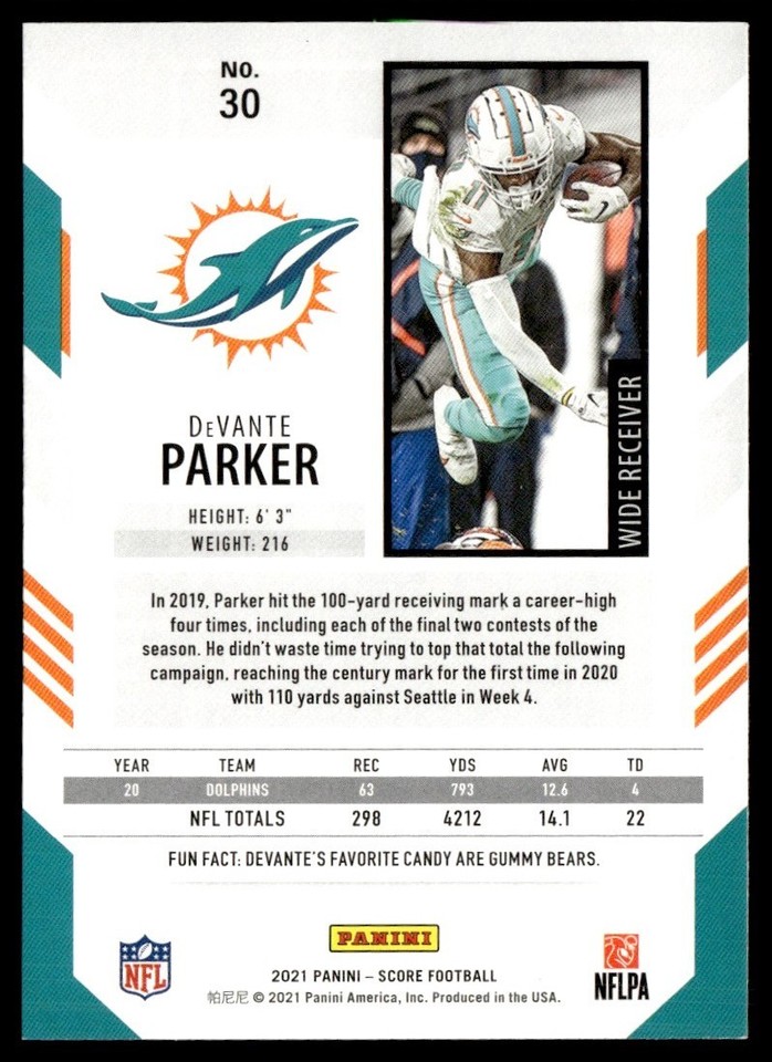 2021 Score DeVante Parker Miami Dolphins #30 | eBay