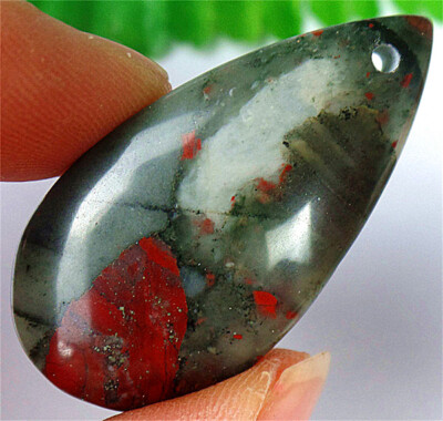 42x21x6mm Natural Red and Gray Africa Bloodstone Teardrop Pendant Bead ...