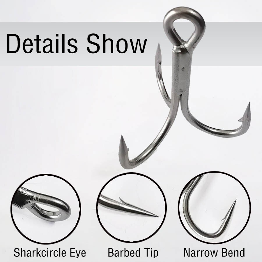 5X Strengthen Treble Hooks Enhanced Strong Barbed Sharp Triple Fishing ...