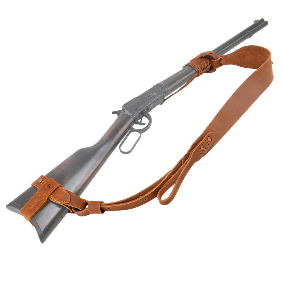 1 Set Leather Rifle Gun Harnessed Butt Holder + Gun Sling +Barrel No ...