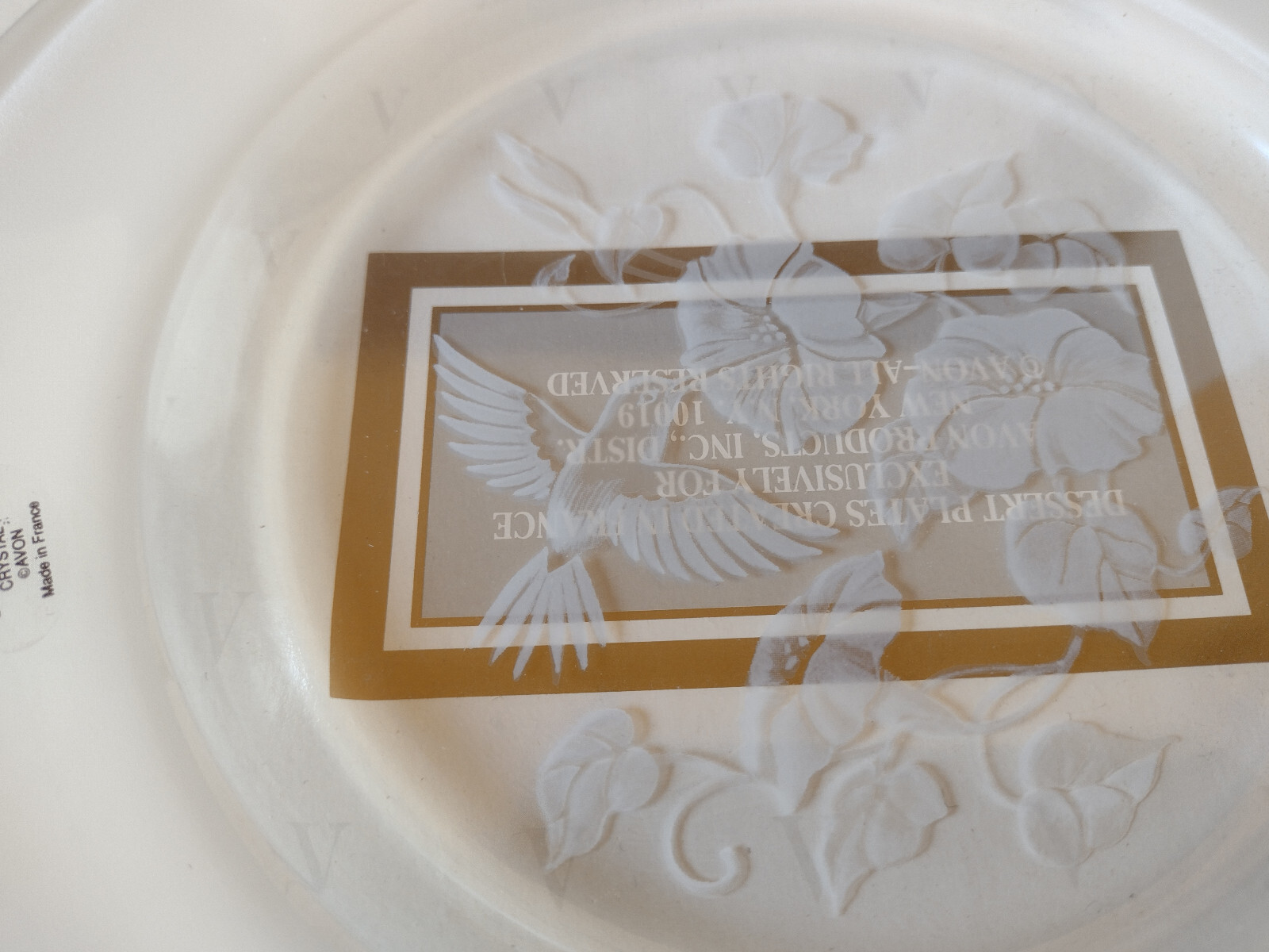 Avon Hummingbird Lead Crystal 7 7/8" Dessert Plates Frosted and Etched ...