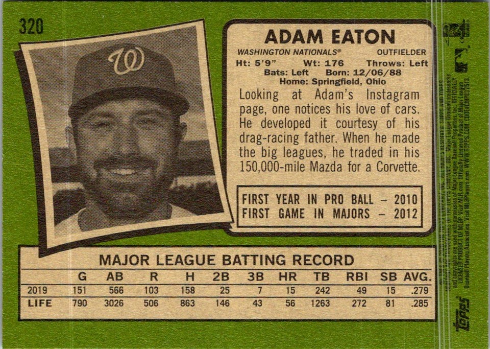 2020 Topps Heritage Adam Eaton #320 Washington Nationals Baseball Card ...