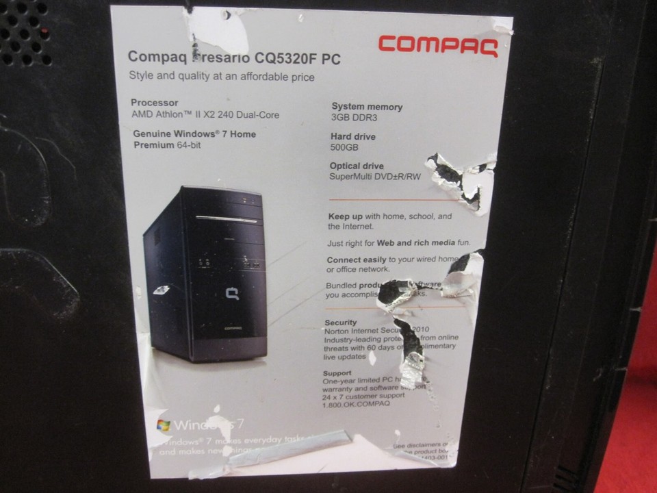 Compaq Presario CQ5320F Computer 4GB RAM AMD Athlon II 2.80GHz 500GB ...