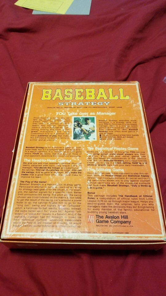 Baseball Strategy Board Game By Avalon Hill, 1983 | eBay