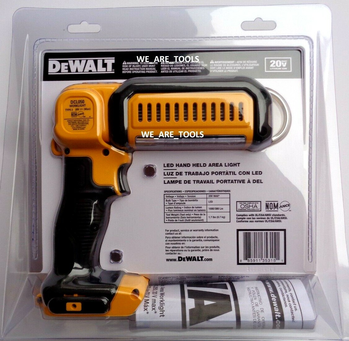 Dewalt DCL050 LED 20V Light Pivoting Flashlight Work Area Light