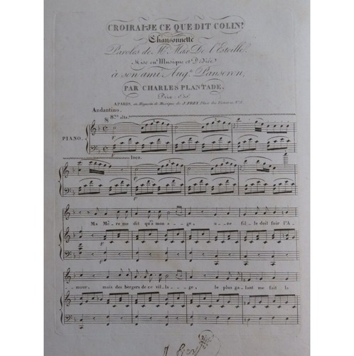 PLANTADE Charles Croirai-je ce que dit Colin ? Chant Piano ca1830 | eBay