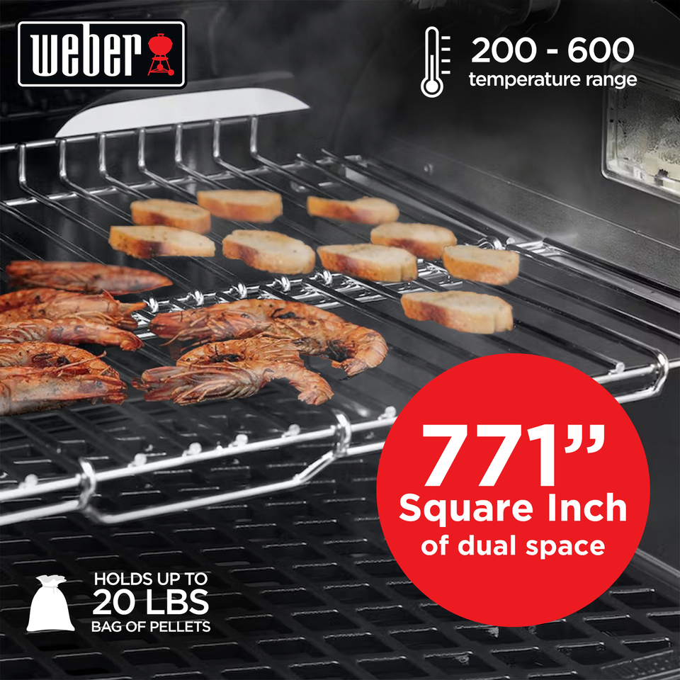 Weber SmokeFire Sear ELX4 Outdoor 24" Wood Fire Pellet Smart Smoker ...