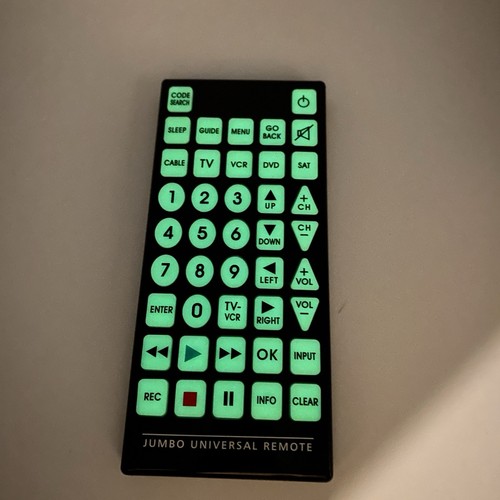 Jumbo Universal Remote Control Large Button Easy To Read TV VCR Glow In ...