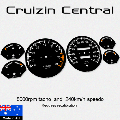 Plastic BLACK DIALS 8k tacho 240km/h speedo for Ford Falcon XD XE ESP ...