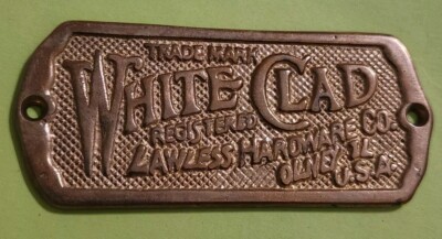 White Clad Brass Ice Box Sign Lawless Hardware Co. Olney Illinois | eBay