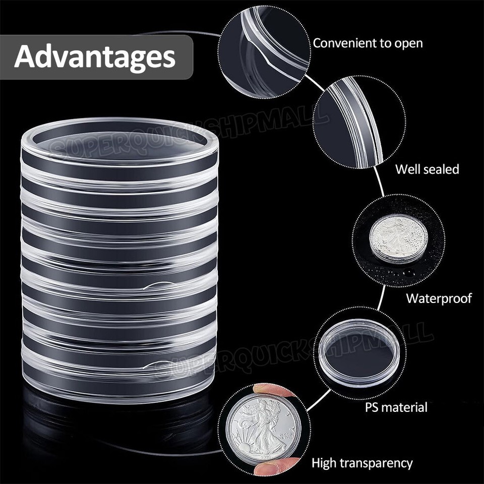 100pcs Coin Storage Box Case Capsules Holder Clear Plastic Round 21mm ...