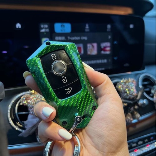 Summer Green Carbon Fiber Car Key Case Cover for Mercedes E C W205 W213 ...