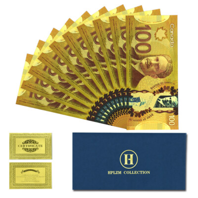 10pcs in Envelope Canada 100 Dollars Gold Foil Banknotes Souvenir ...