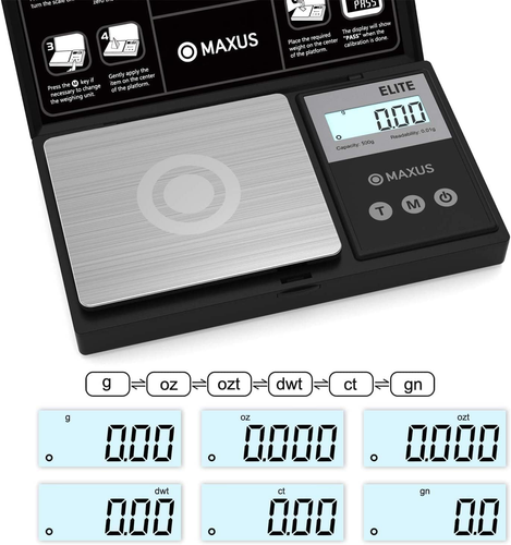 MAXUS Precision Pocket Scale 500G X 0.01G, Digital Gram Scale with Tray ...