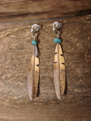 Native American Sterling Silver Turquoise Feather Post Earrings Arviso ...