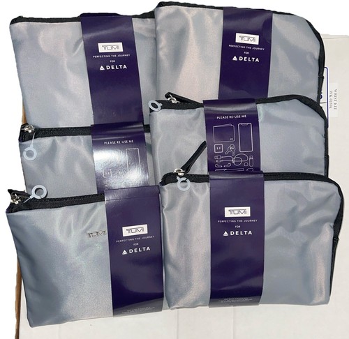 6 Delta One TUMI Zippered Amenity Kit unopened Gray/Black PATTERN 6 ...