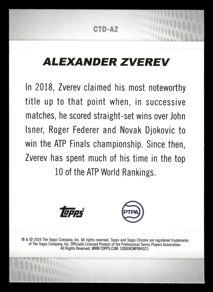 2024 Topps Chrome Tennis ALEXANDER ZVEREV CAPTURED #CTD-AZ | eBay.de