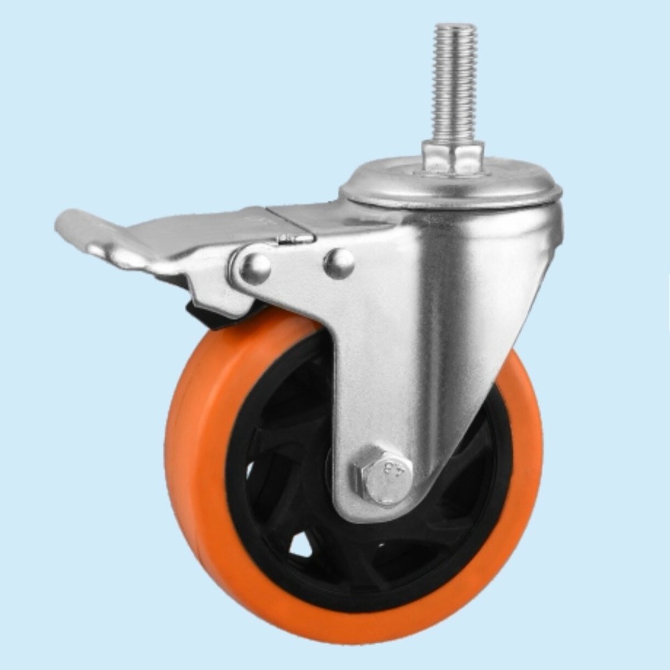 Non Marking Orange PU Polyurethane Locking Caster Wheels Industrial ...