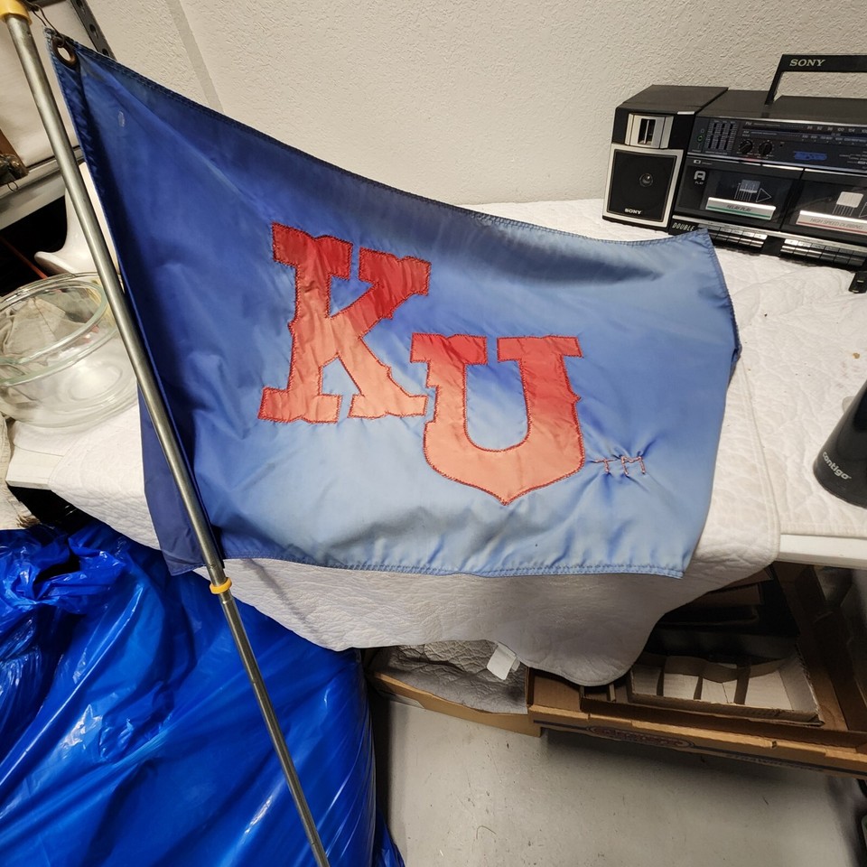 Kansas University Flag Jayhawk KU Red Blue Flag 61in Tall. BH | eBay