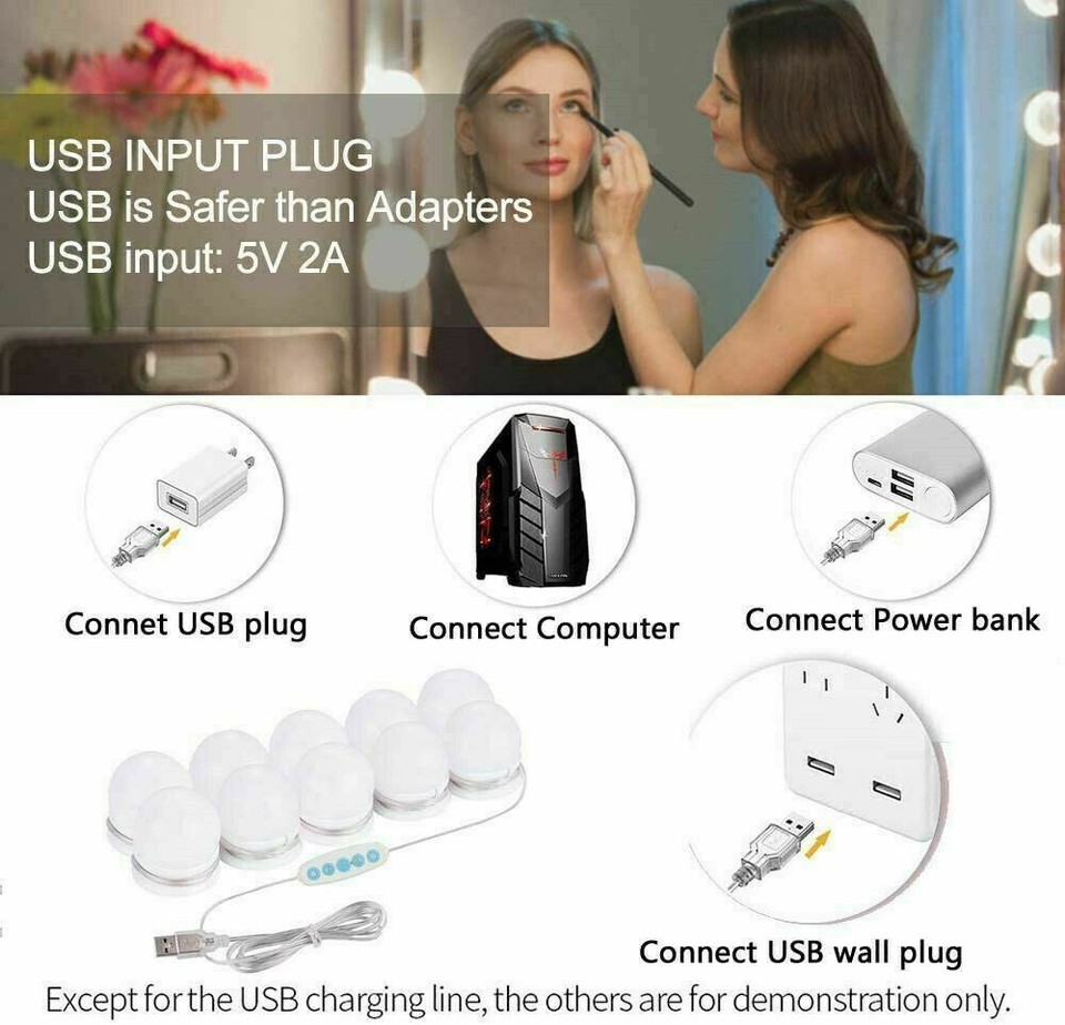 Make Up Mirror Lights 10 LED Kit Bulbs Vanity Light Dimmable Lamp ...