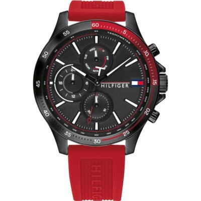 TOMMY HILFIGER TH1791722 MENS WATCH RED STRAP & BLACK DIAL BANK GENUINE ...