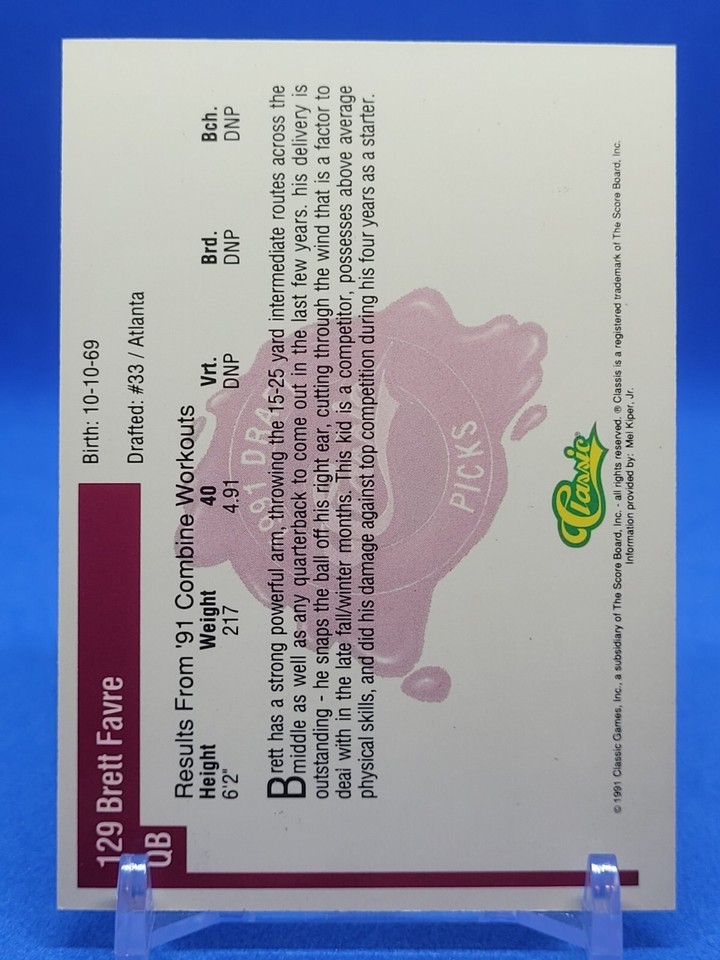 1991 Classic Draft Picks Brett Favre #129 Green Bay Packers HOF | eBay