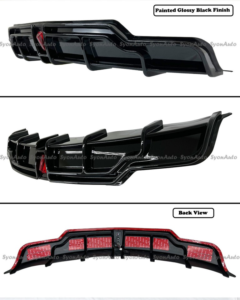 FITS 2017-2024 TESLA MODEL 3 GLOSSY BLACK SHARK FIN DIFFUSER W/ LED ...