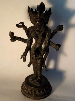 Buddha Goddess Statue 6.5"H Antique Vintage Six Hand Arm Bronze Copper ...