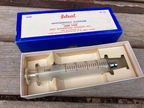 VTG IDEAL East Rutherford Syringe Glass 20cc Hypodermic Syringe Luer ...