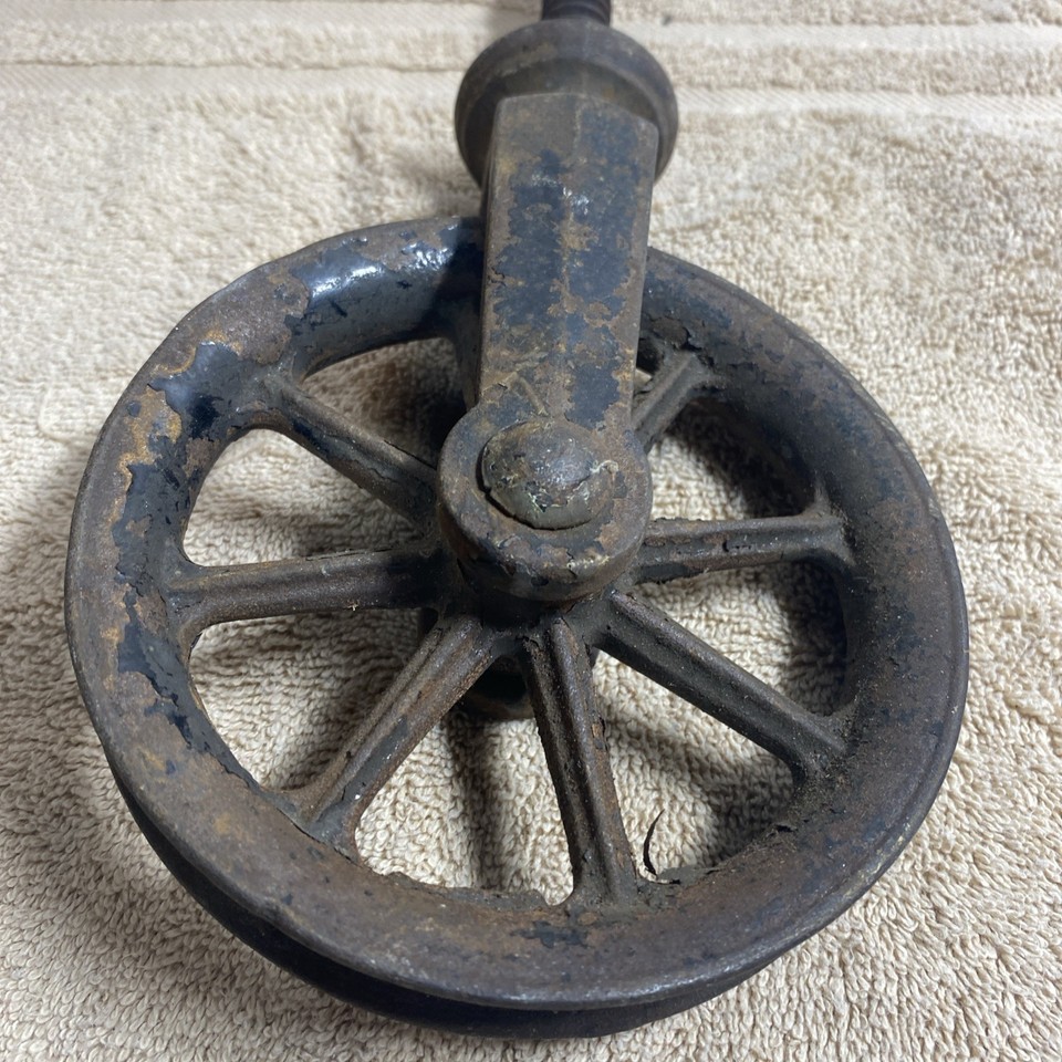 Huge Barn Hook Pulley Screw Beam Mount Antique Wheel Iron Primitive | eBay