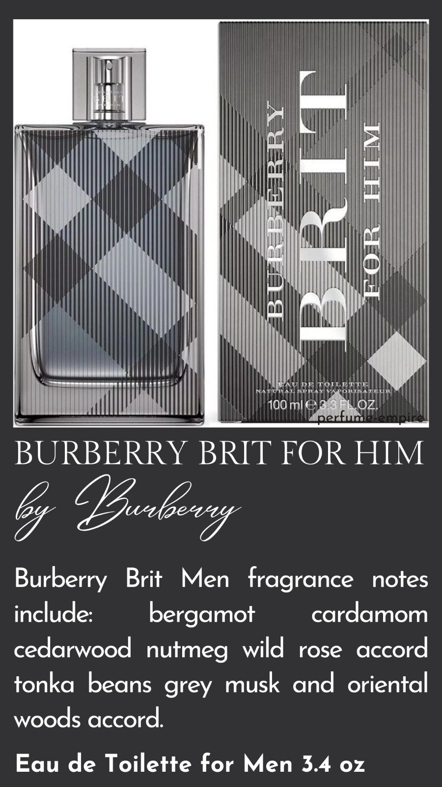 BURBERRY BRIT FOR HIM Cologne EDT 3.3 / 3.4 oz New in Box