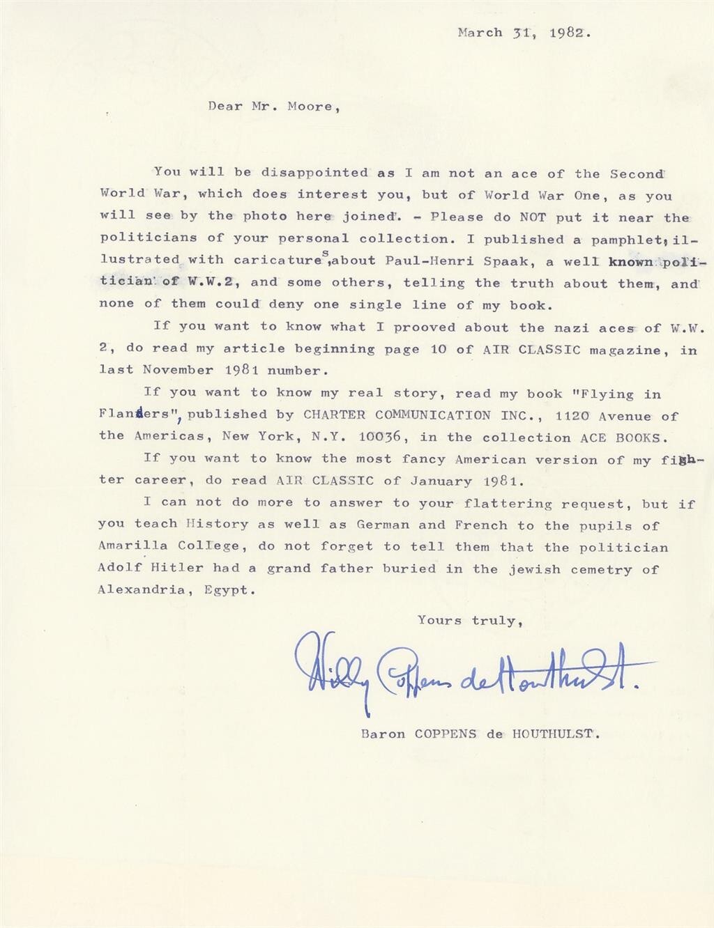 Willy Coppens- TLS (WWI Fighter Ace/Belgium) | eBay UK