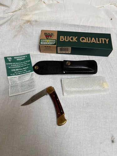 NIB Vintage Made In USA Buck 110 Folding Pocket Knife Alcoa With Sheath ...